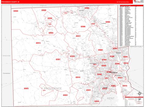 Providence County Ri Zip Code Wall Map Red Line Style By Marketmaps