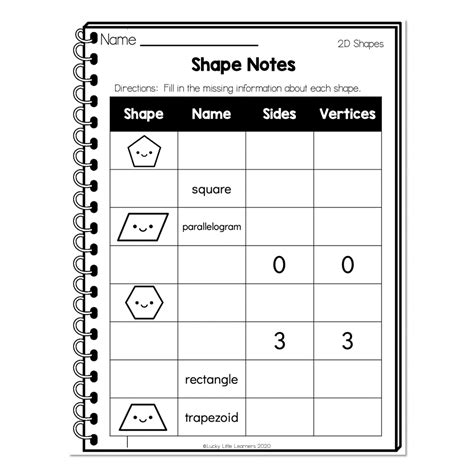 2nd Grade Math Worksheets Geometry 2d Shapes Shape Notes