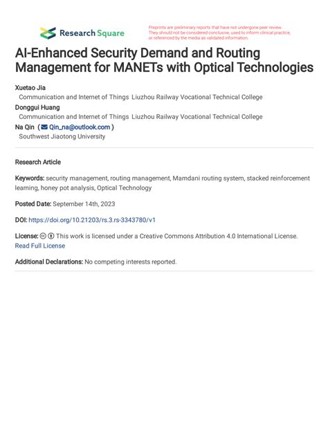 Pdf Ai Enhanced Security Demand And Routing Management For Manets With Optical Technologies