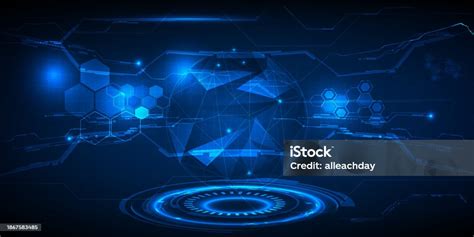 미래 지향적 인 빛나는 네온 블루 스테이지 하이테크 레이아웃 디스플레이의 벡터 일러스트레이션 기술 설계 개념의 미래 Cpu에 대한 스톡 벡터 아트 및 기타 이미지 Istock