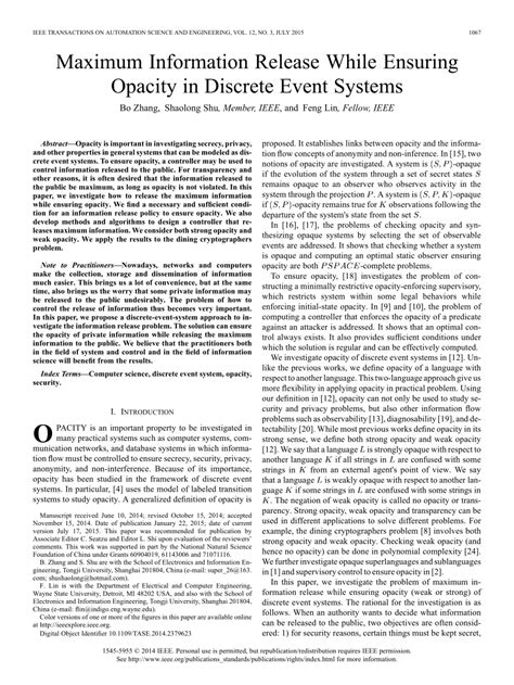 Pdf Maximum Information Release While Ensuring Opacity In Discrete