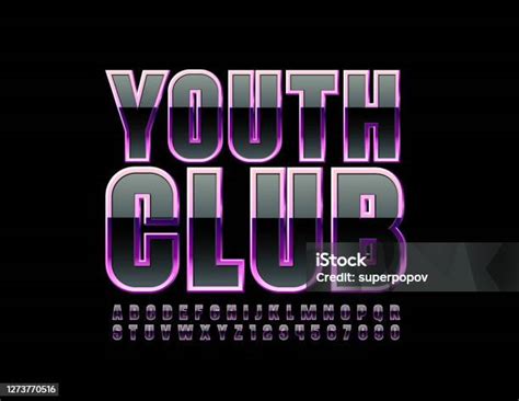 벡터 트렌디 한 로고 청소년 클럽 블랙과 핑크 빛나는 알파벳 문자와 숫자 0명에 대한 스톡 벡터 아트 및 기타 이미지 0명 Fashion Show 검은색 Istock
