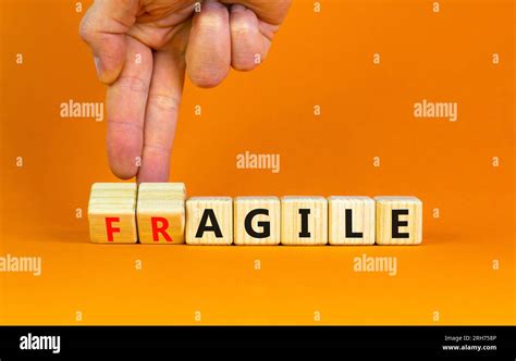 Agile Or Fragile Symbol Concept Words Agile And Fragile On Wooden Cubes Beautiful Orange Table