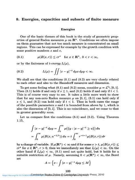 Geometry Of Sets And Measures In Euclidean Spaces Energies Capacities And Subsets Of