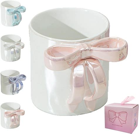 12oz Charming Ribbon Mugs With Bow Handle 350ml Bow Mug Pink