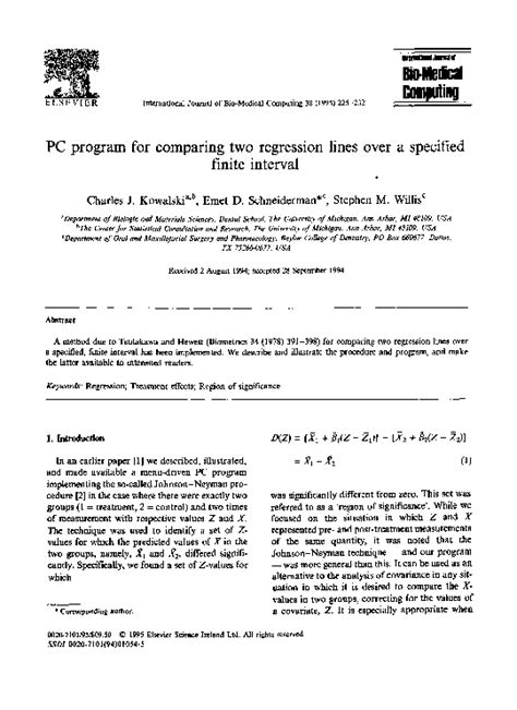pdf pc program for comparing two regression lines over a specified
