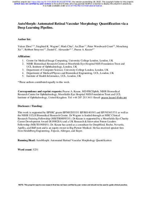 Pdf Automorph Automated Retinal Vascular Morphology Quantification Via A Deep Learning Pipeline