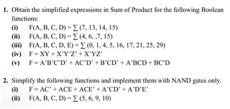 Solved 1 Obtain The Simplified Expressions In Sum Of