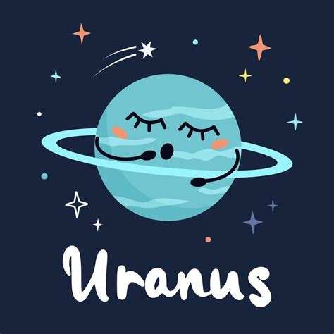 Cute Cartoon Planet Character Uranus With Funny Face Poster Solar