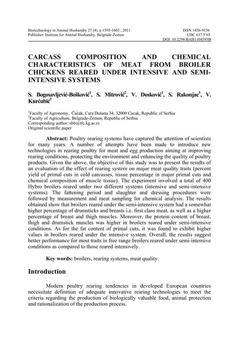 Pdf Carcass Composition And Chemical Characteristics Of Meat From Broiler Chickens Reared