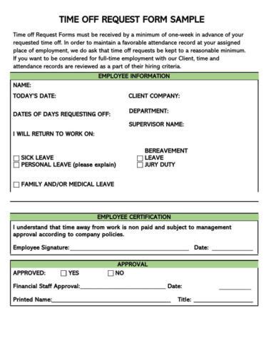Free Employee Time Off Request Forms Word