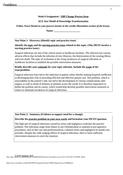 NR 451 Week 6 Assignment EBP Change Process Form NR 451 Week 6 Assignment EBP Change Process