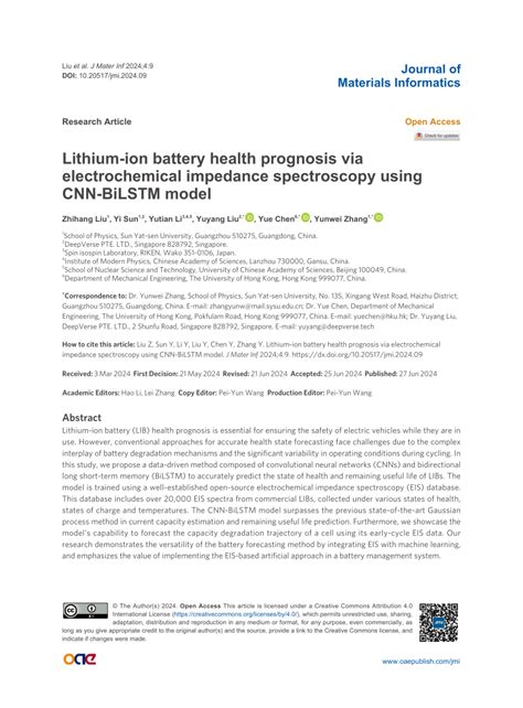 Pdf Lithium Ion Battery Health Prognosis Via Electrochemical Impedance Spectroscopy Using Cnn