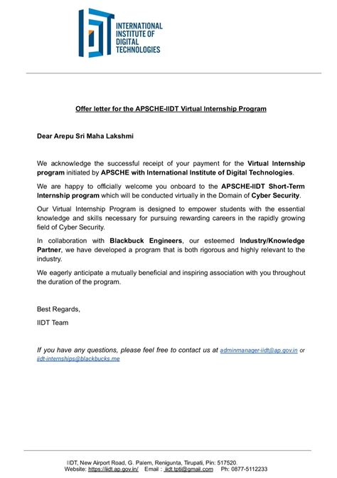 Sri Maha Lakshmi Arepu On Linkedin Internship Career