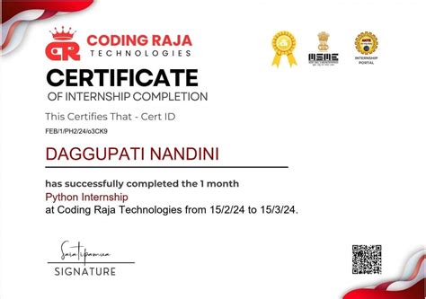 Python Internship Codingrajatechnologies Learninganddevelopment Daggupati Nandini