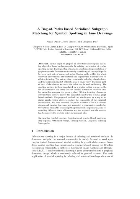 Pdf A Bag Of Paths Based Serialized Subgraph Matching For Symbol