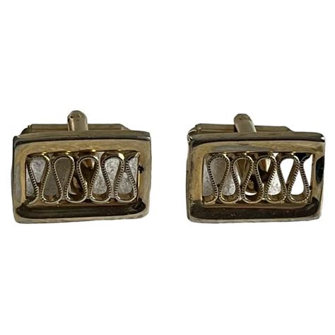 Vintage Midcentury Gold Tone Rectangular Cufflinks Scrolling Accents Grailed