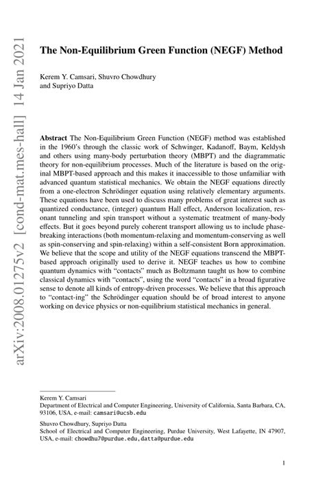 Pdf The Non Equilibrium Green Function Negf Method