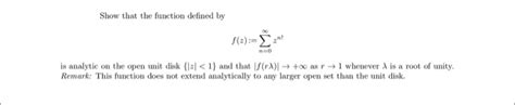 solved show that the function defined by 2 is analytic on