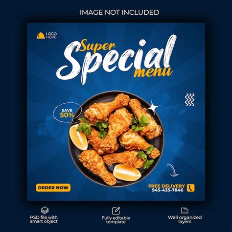 치킨 소셜 미디어 게시물 및 레스토랑 음식 메뉴 배너 템플릿 프리미엄 Psd 파일