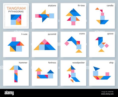 Tangram Pythagoras Puzzle Vector Set With Various Objects Stock Vector Image And Art Alamy