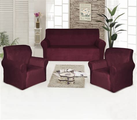Набір чохлів на диван тримісний і 2 крісла велюр бордо Love You Loveyouhome