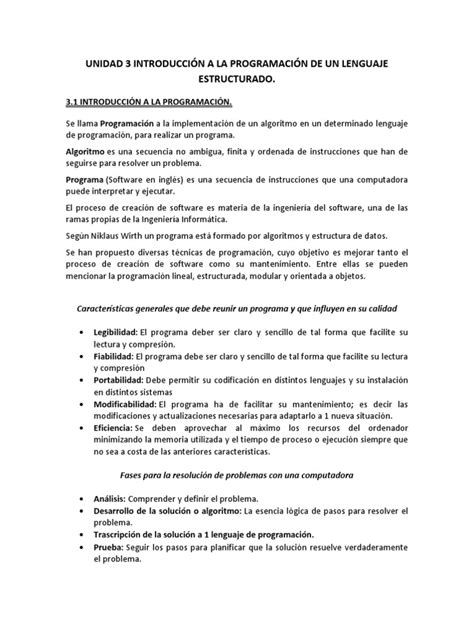 Unidad 3 Introducción A La Programación De Un Lenguaje Estructurado Pdf Identificador Tipo