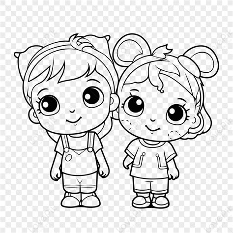 두 어린 아이 색칠 페이지 개요 스케치 드로잉 벡터만화개요 예술 Png 일러스트 무료 다운로드 Lovepik