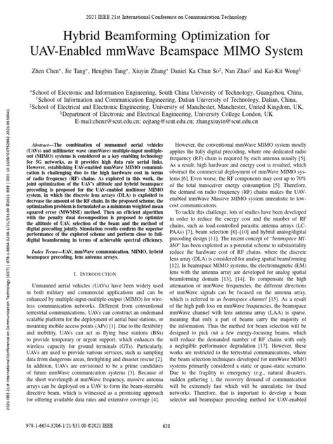 Hybrid Beamforming Optimization For Uav Enabled Mmwave Beamspace Mimo System Pdf Mimo