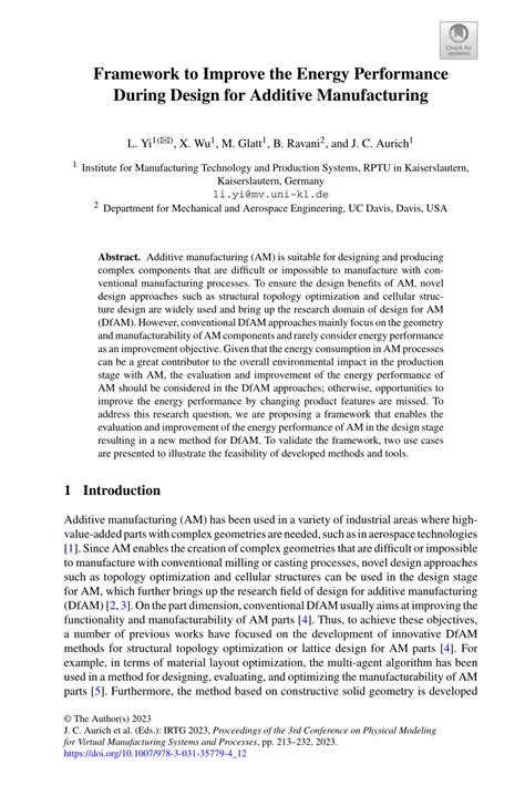 Pdf Framework To Improve The Energy Performance During Design For Additive Manufacturing