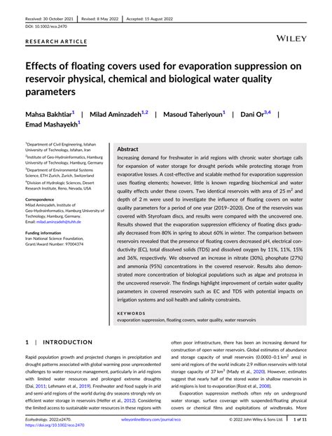 Pdf Effects Of Floating Covers Used For Evaporation Suppression On Reservoir Physical