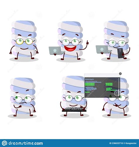 Blue Marshmallow Twist Programmer Cute Cartoon Character With Stock