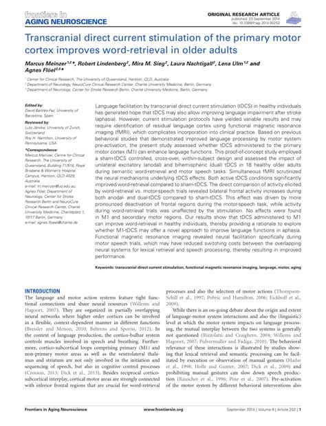 Pdf Transcranial Direct Current Stimulation Of The Primary Motor