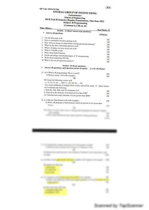 Solution R Programming Previous Question Papers Studypool