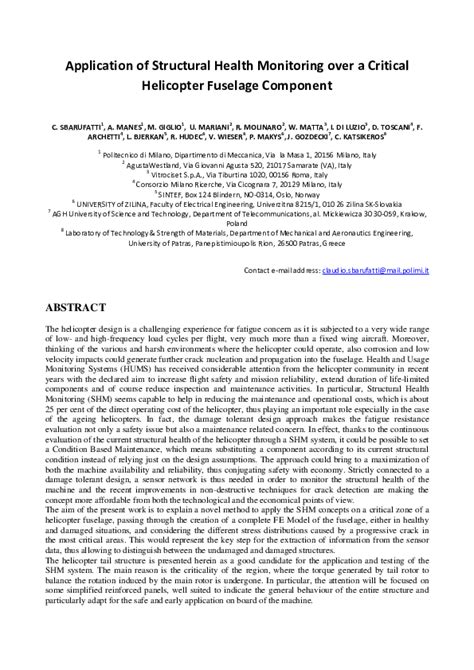 Pdf Application Of Structural Health Monitoring Over A Critical Helicopter Fuselage Component