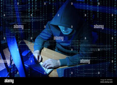 Cyber Attack Anonymous Hacker Working With Computers And Breaking System To Steal Information