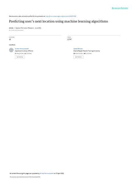 user s next location prediction using ml algo pdf support vector machine machine learning
