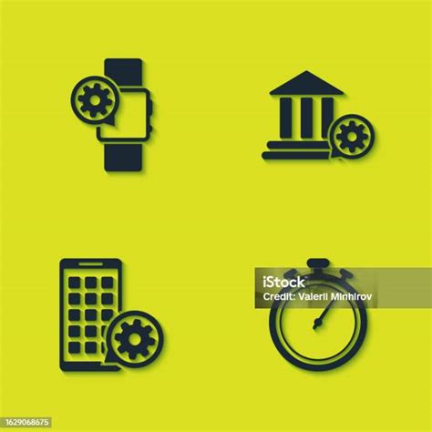 스마트 워치 설정 스톱워치 모바일 앱 및 은행 건물 아이콘을 설정합니다 벡터 0명에 대한 스톡 벡터 아트 및 기타 이미지 0명 Brand Name Smart Phone