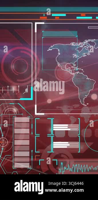 Animation Of Interface With Data Processing And Network Of Connections Against Red Background