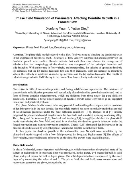 Phase Field Simulation Of Parameters Affecting Dendrite Growth In A
