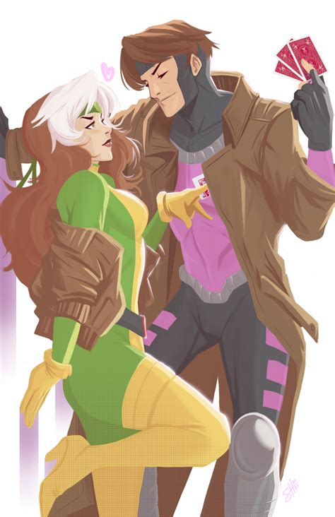 X Men Two People Holding Cards Gambit And Rogue Fanart Gambit And