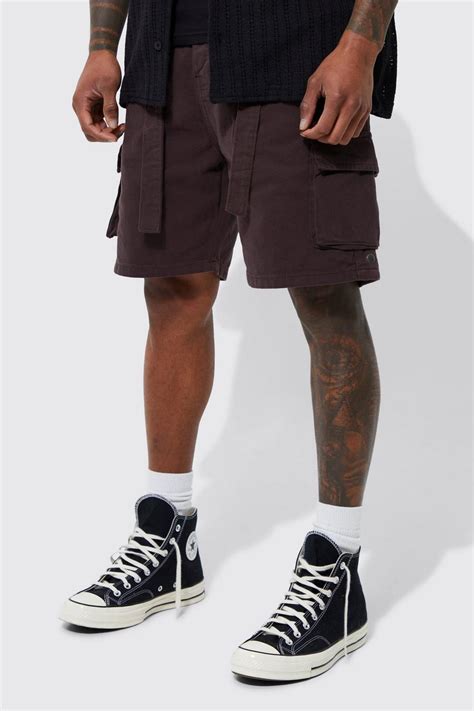 Fixed Relaxed Popper Detail Cargo Short Boohoo Uk