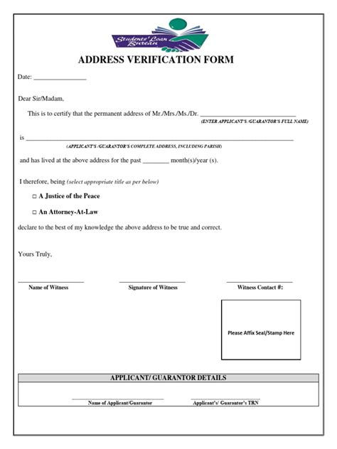 Address Verification Form 4 Pdf