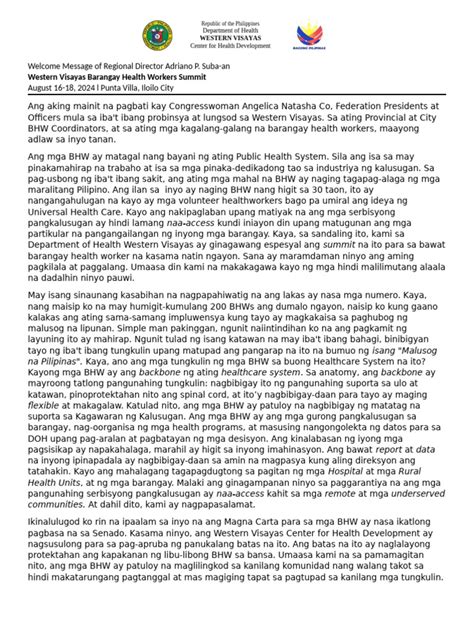 Tagalog Rd Speech Bhw Summit 1 Pdf