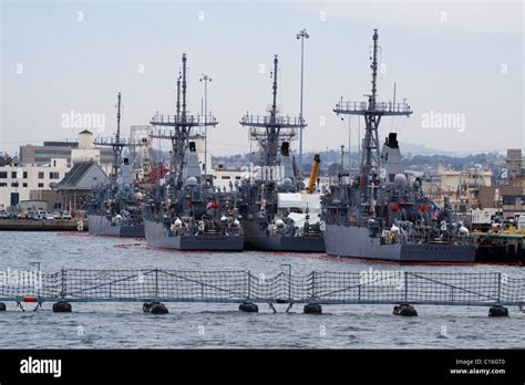 United States Navy Minesweeper Ships Docked In Naval Base Shipyard In