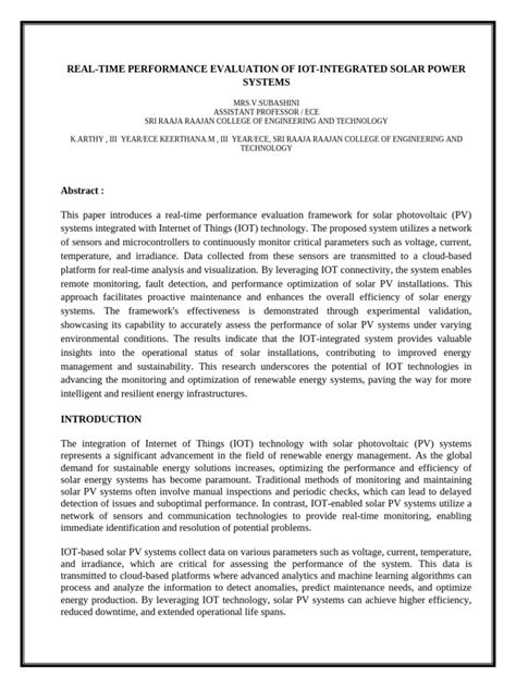 Real Time Performance Evaluation Of Iot Integrated Solar Power Systems Pdf Photovoltaic
