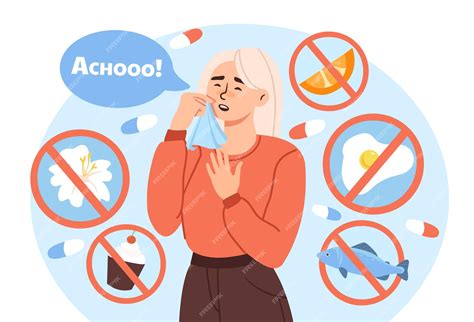Premium Vector Woman With Allergy Concept Young Girl With Allergic Reaction On Food And