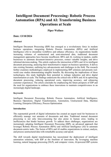 Pdf Intelligent Document Processing Robotic Process Automation Rpa And Ai Transforming