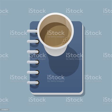 일회용 커피 컵와 메모장 평평한 표면에 그것에 그림자 위에서 볼 수 있습니다 최신 유행 플랫 스타일에서 벡터 일러스트 레이 션 0명에 대한 스톡 벡터 아트 및 기타 이미지