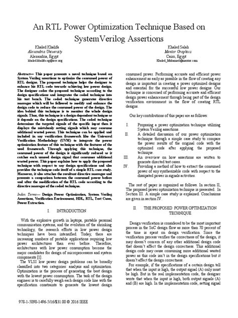 An Rtl Power Optimization Technique Base Pdf Pdf Hardware Description Language Design
